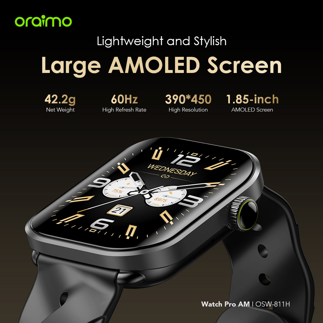 Oraimo Watch Pro AM – AMOLED Smartwatch with Bluetooth Calls & 14-Day ...